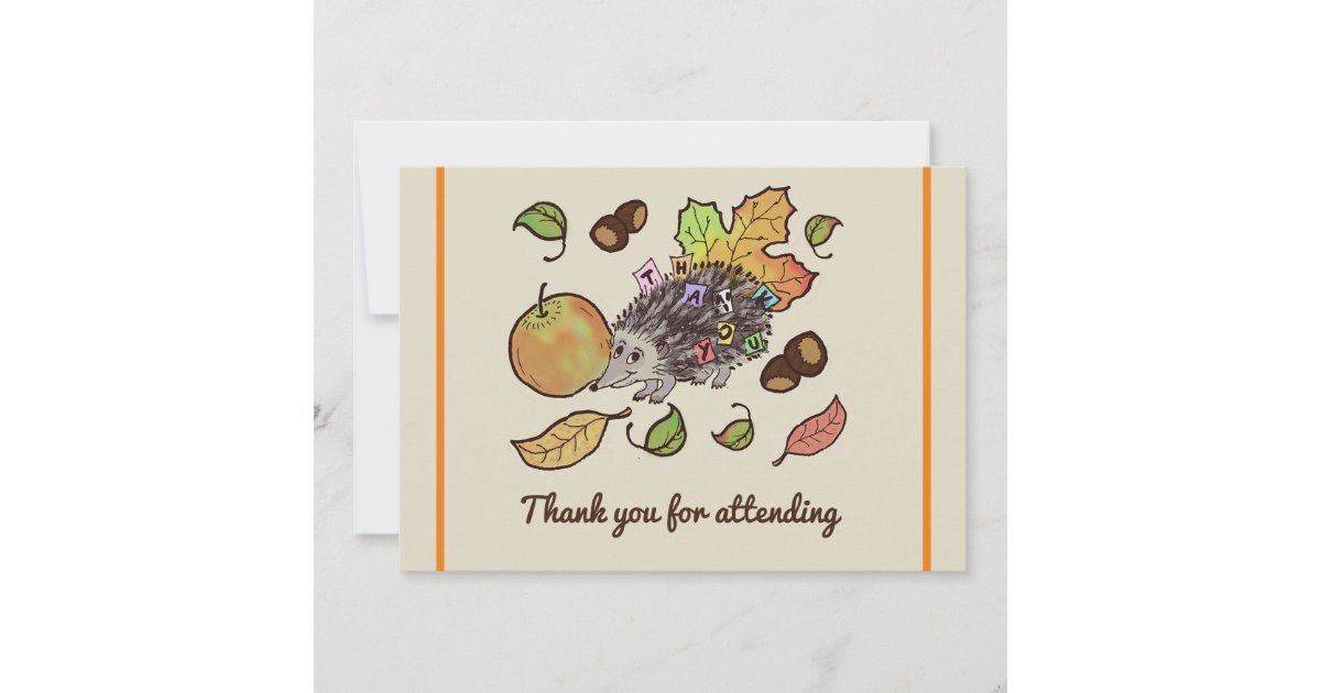 Cute hand drawn hedgehog in fall with leaves thank you card | Zazzle