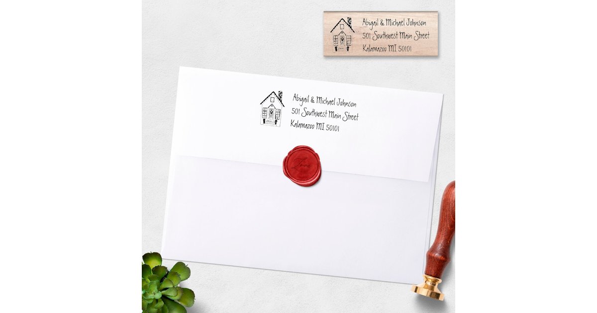 Cute Hand-Drawn House Name & Address Stamp | Zazzle