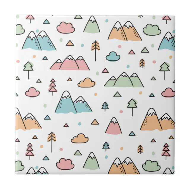 Cute Hand Drawn Mountain Scene Pattern Ceramic Tile | Zazzle