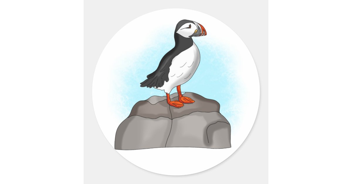 Cute Hand drawn Puffin Classic Round Sticker | Zazzle