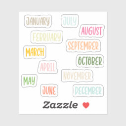 Cute Handwritten Rainbow Pastel Months of the Year Sticker | Zazzle