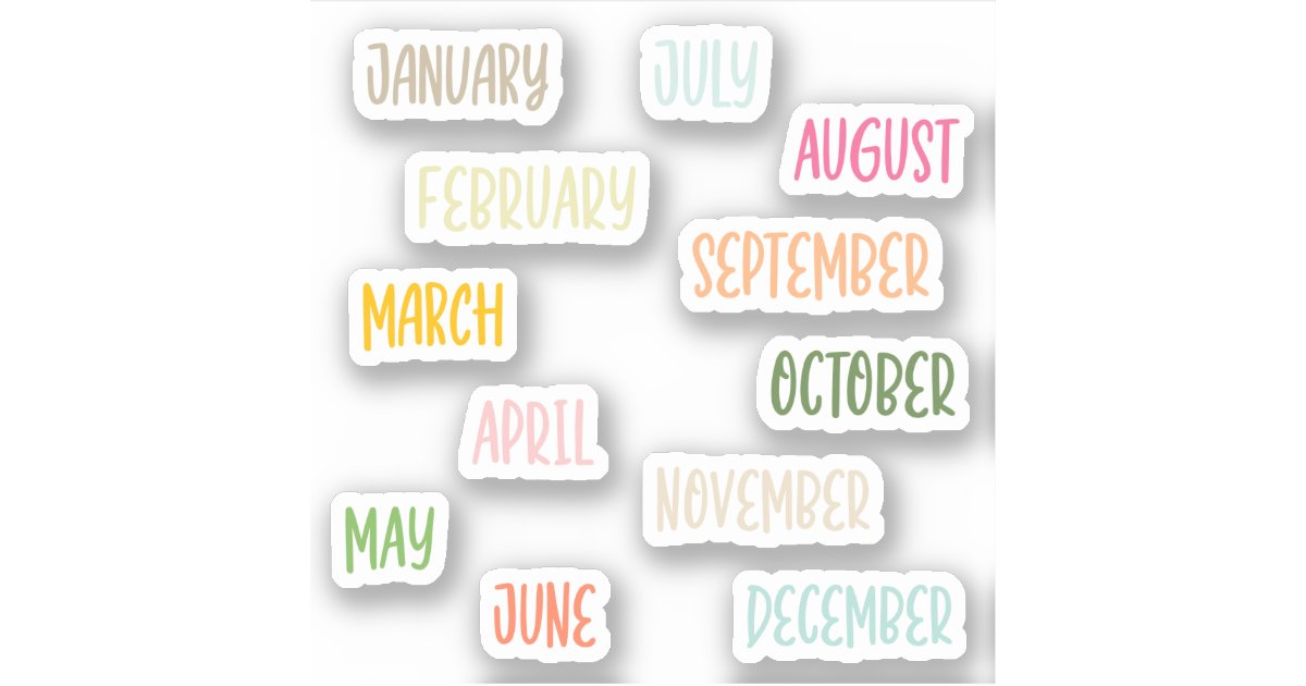 Cute Handwritten Rainbow Pastel Months of the Year Sticker | Zazzle