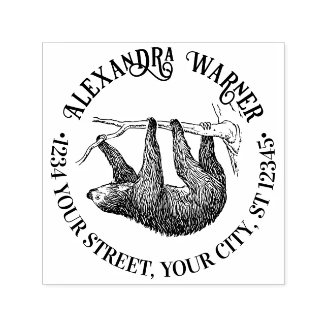 Cute Hanging Sloth #2 Name Return Address Self-inking Stamp | Zazzle