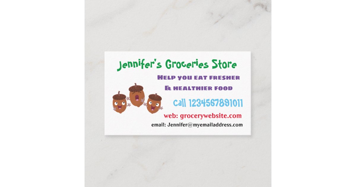 Cute happy acorns singing cartoon for kids business card | Zazzle