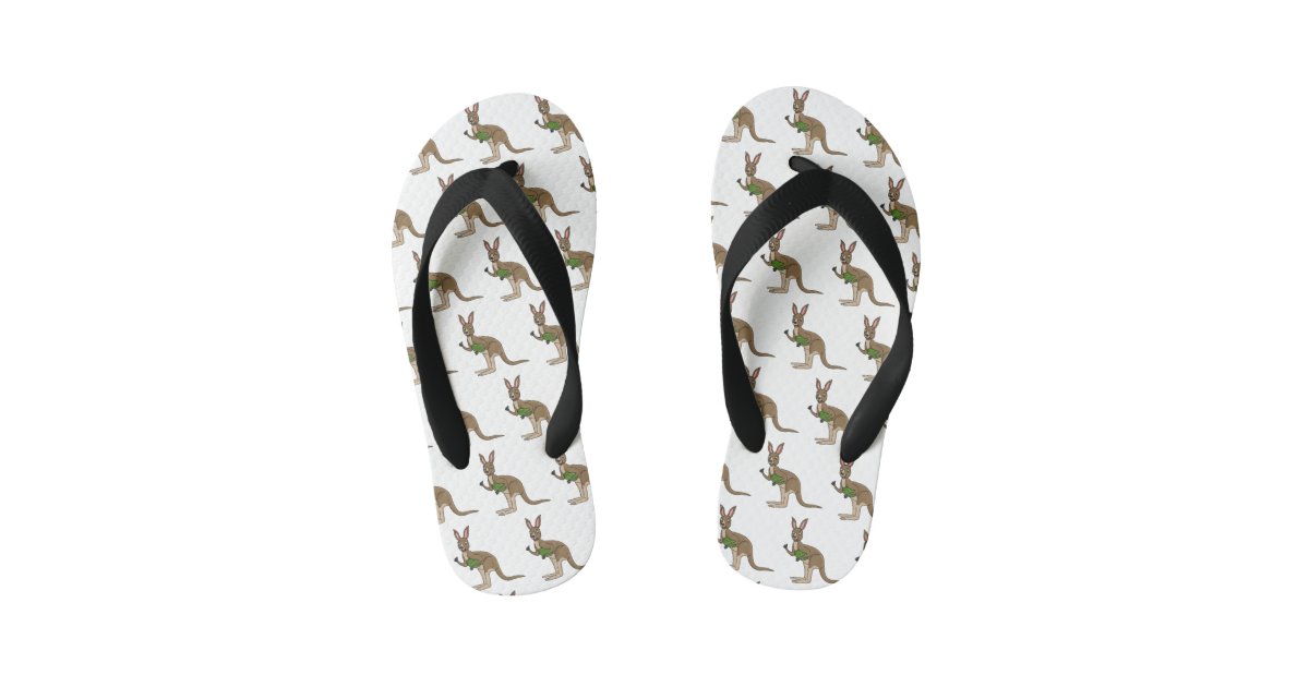 Cute happy Australian kangaroo illustration Kid's Flip Flops | Zazzle