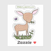 Cute happy baby deer cartoon illustration sticker | Zazzle