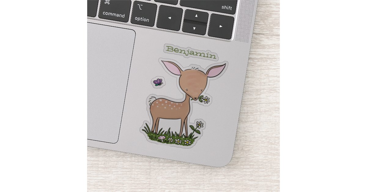 Cute happy baby deer cartoon illustration sticker | Zazzle