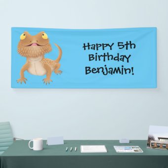Cute happy bearded dragon lizard cartoon banner | Zazzle