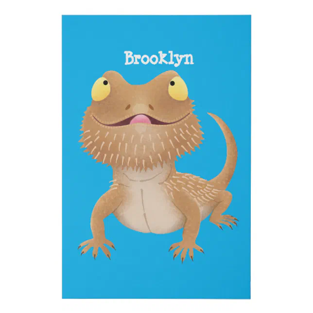 Cute happy bearded dragon lizard cartoon faux canvas print | Zazzle