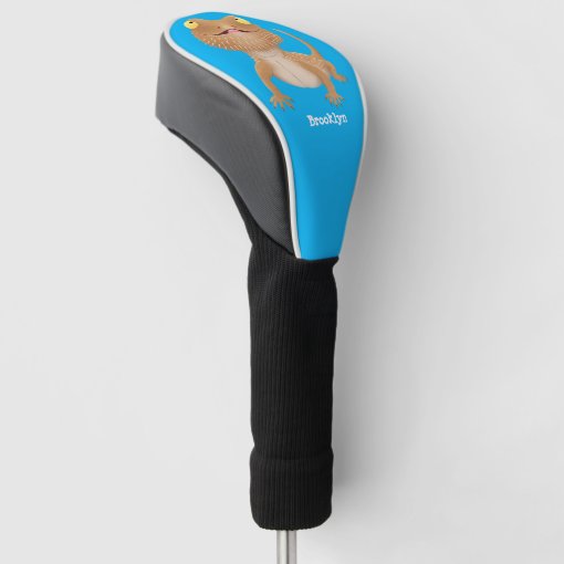 Cute happy bearded dragon lizard cartoon golf head cover | Zazzle