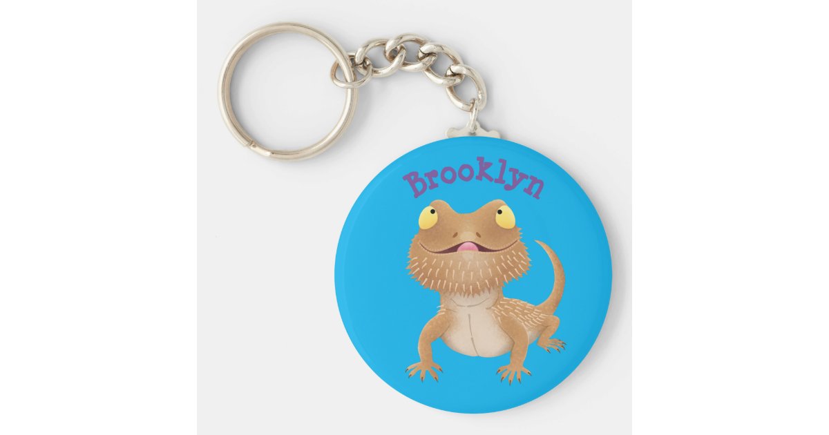 Cute happy bearded dragon lizard cartoon keychain | Zazzle