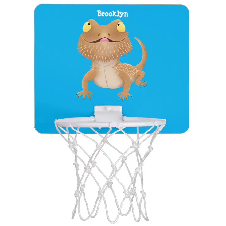 Cute happy bearded dragon lizard cartoon mini basketball hoop | Zazzle