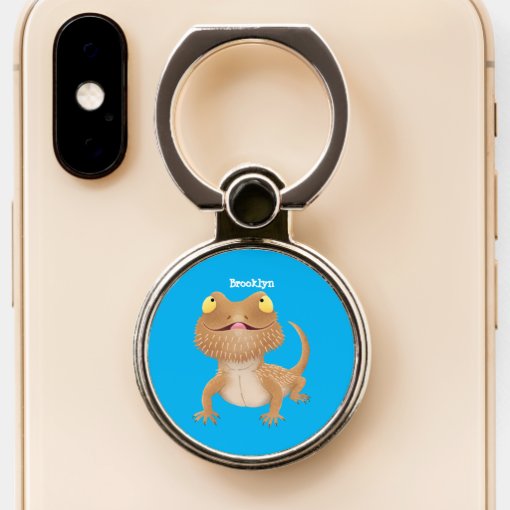 Cute happy bearded dragon lizard cartoon phone ring stand | Zazzle