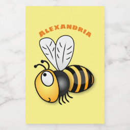 Cute happy bee cartoon illustration food label | Zazzle