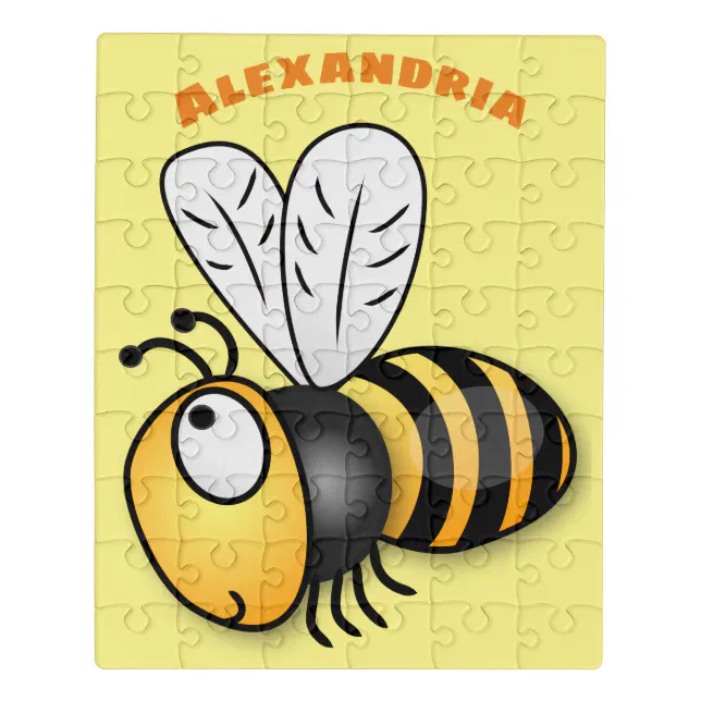Cute happy bee cartoon illustration jigsaw puzzle | Zazzle