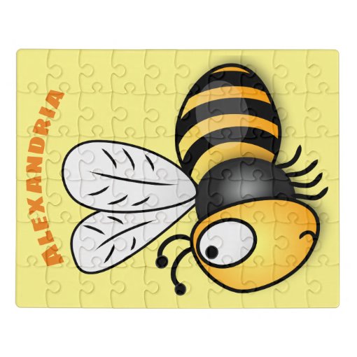 Cute happy bee cartoon illustration jigsaw puzzle | Zazzle