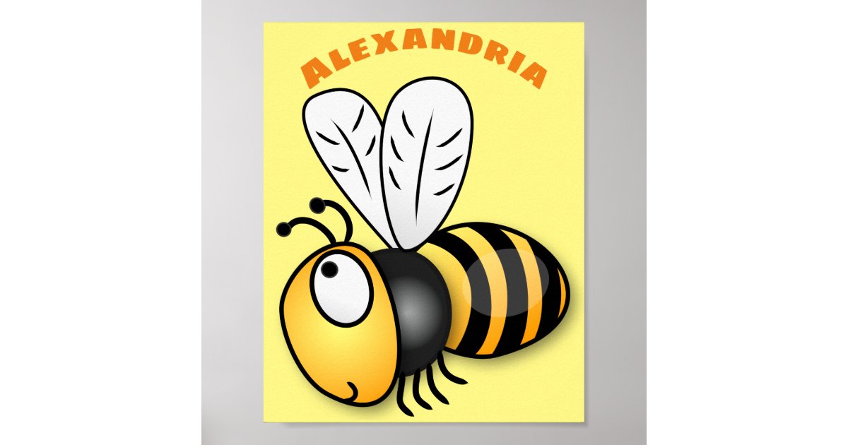Cute happy bee cartoon illustration poster | Zazzle
