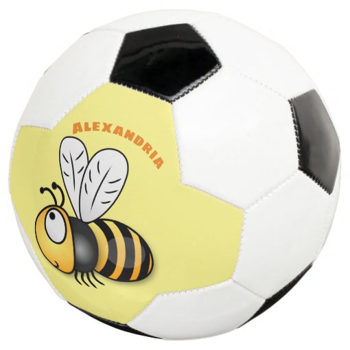Cute happy bee cartoon illustration soccer ball | Zazzle