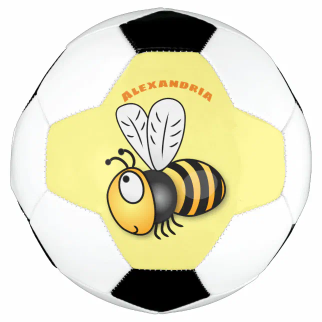 Cute happy bee cartoon illustration soccer ball | Zazzle