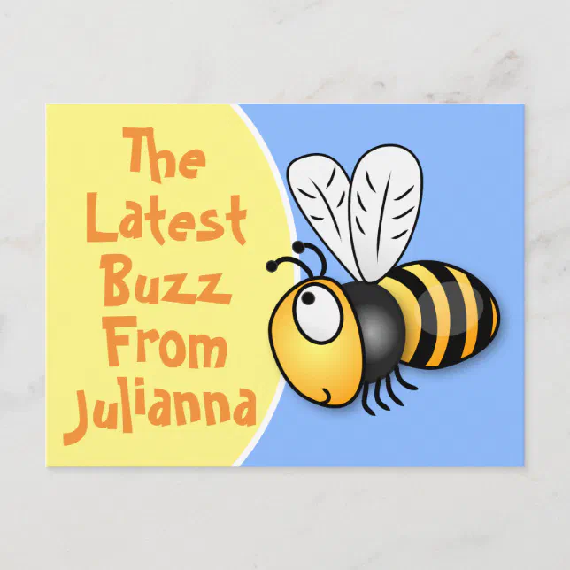 Cute happy bee latest buzz cartoon illustration postcard | Zazzle