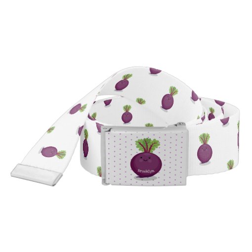Cute happy beet root kitchen cartoon illustration belt | Zazzle