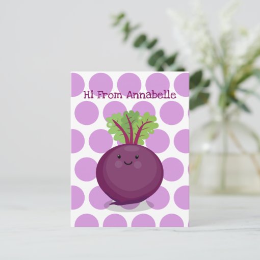 Cute happy beet root kitchen cartoon illustration postcard | Zazzle