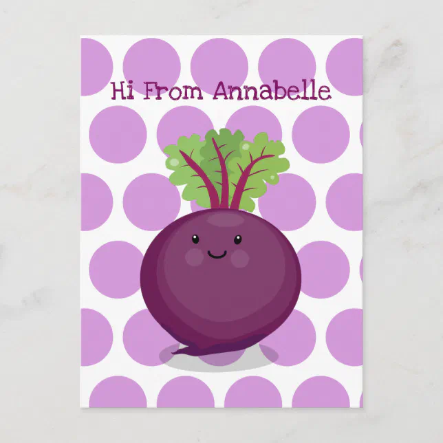 Cute happy beet root kitchen cartoon illustration postcard | Zazzle