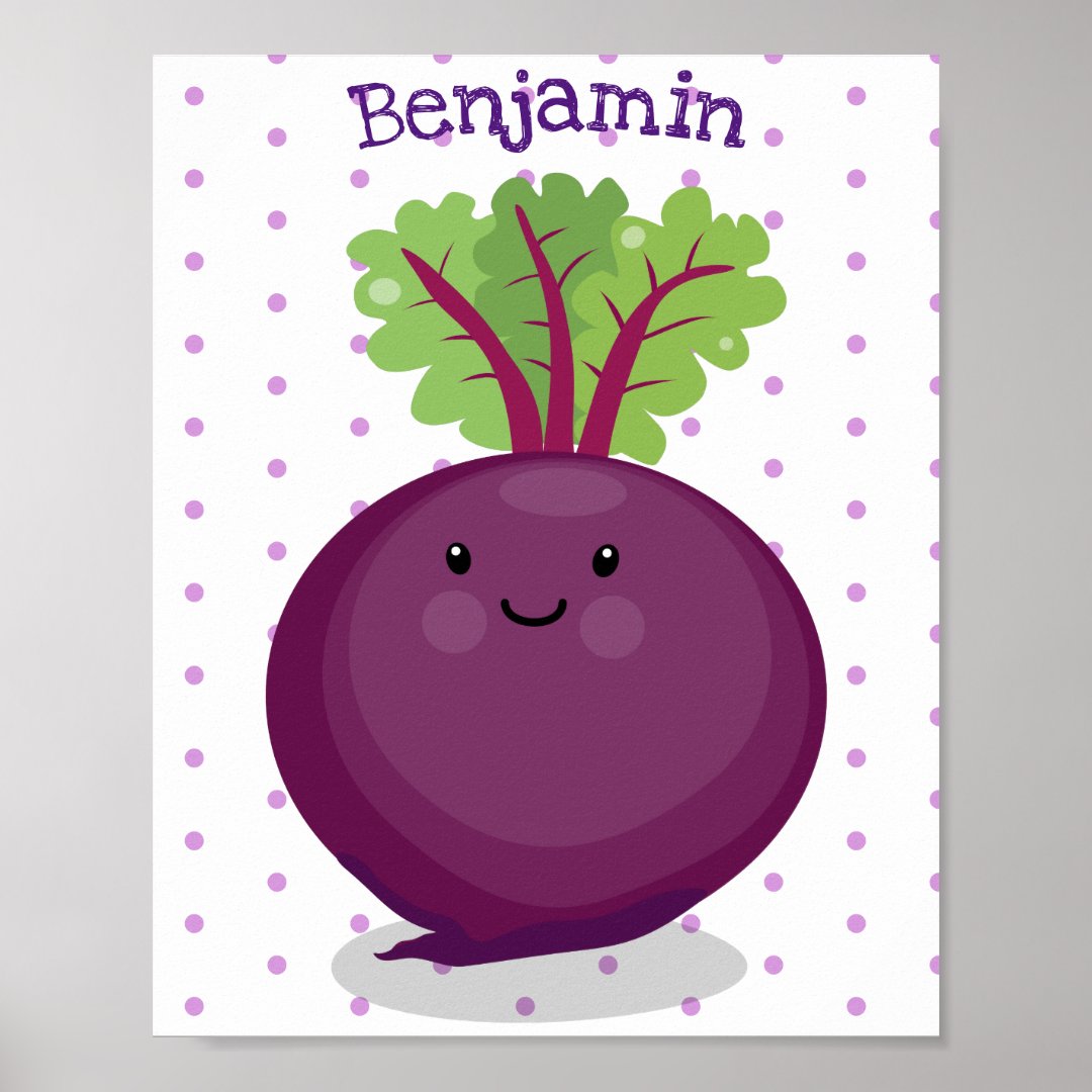 Cute happy beet root kitchen cartoon illustration poster | Zazzle