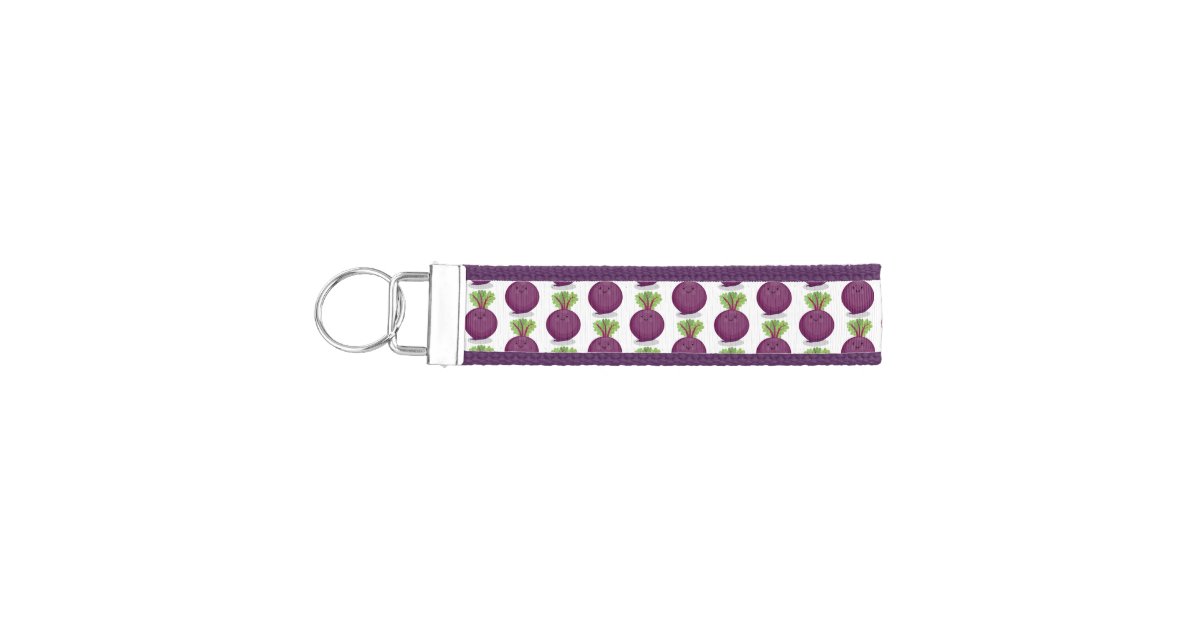 Cute happy beet root kitchen cartoon illustration wrist keychain | Zazzle