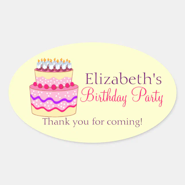 Cute Happy Birthday Cake Personalized Oval Sticker | Zazzle