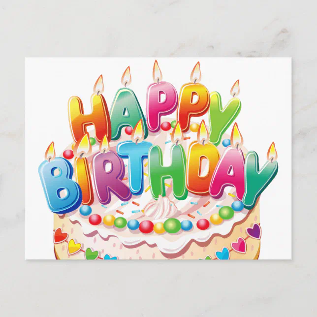 Cute Happy Birthday Candle Cake Postcard | Zazzle