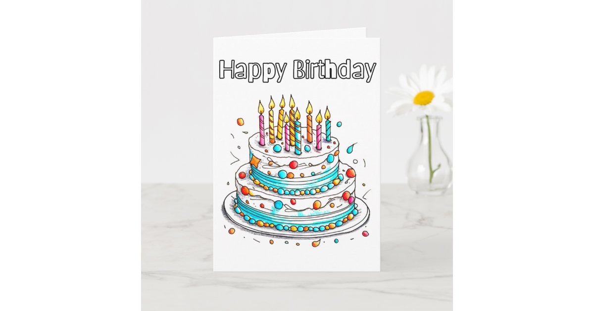 Cute Happy Birthday Party Cake Card | Zazzle