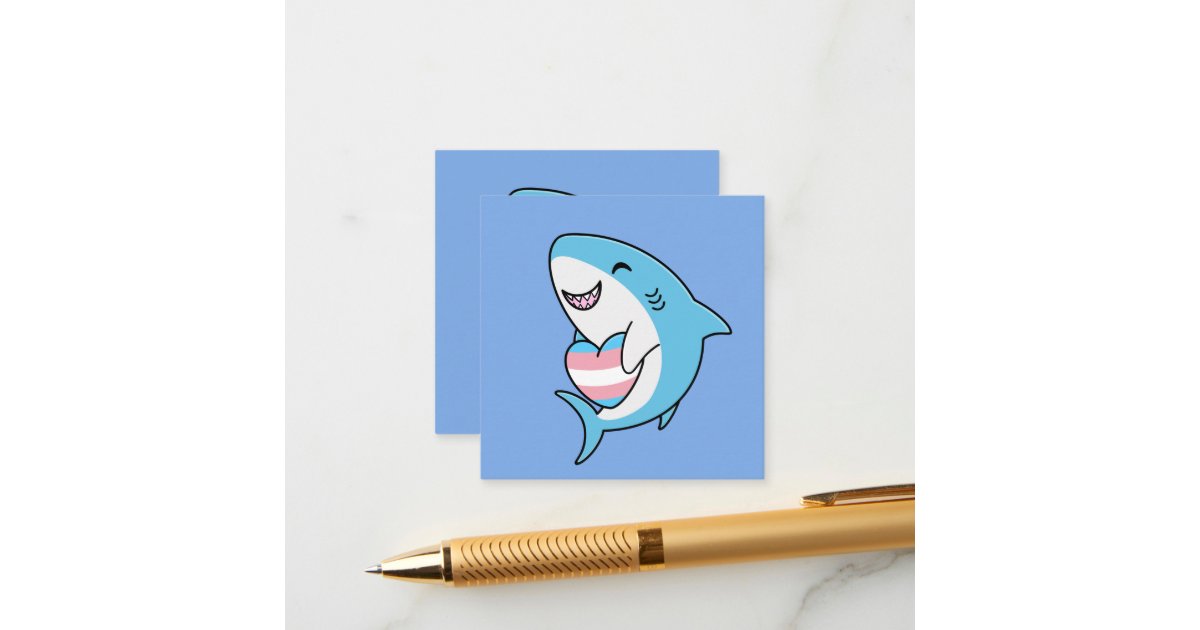 Cute Happy Blahaj Blue Shark Holding Trans Heart Enclosure Card | Zazzle