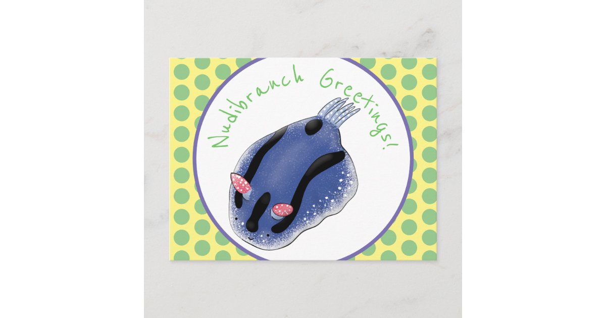 Cute happy blue nudibranch cartoon illustration postcard | Zazzle
