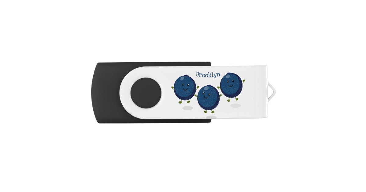 Cute happy blueberries purple cartoon illustration flash drive | Zazzle
