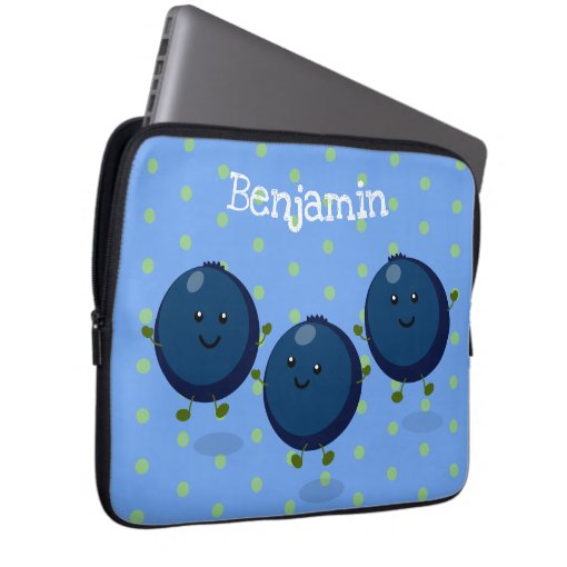 Cute happy blueberries purple cartoon illustration laptop sleeve | Zazzle