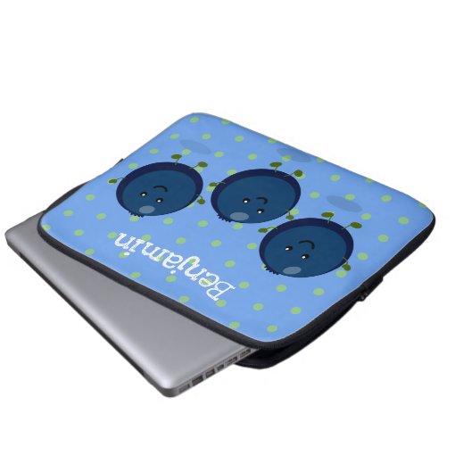Cute happy blueberries purple cartoon illustration laptop sleeve | Zazzle