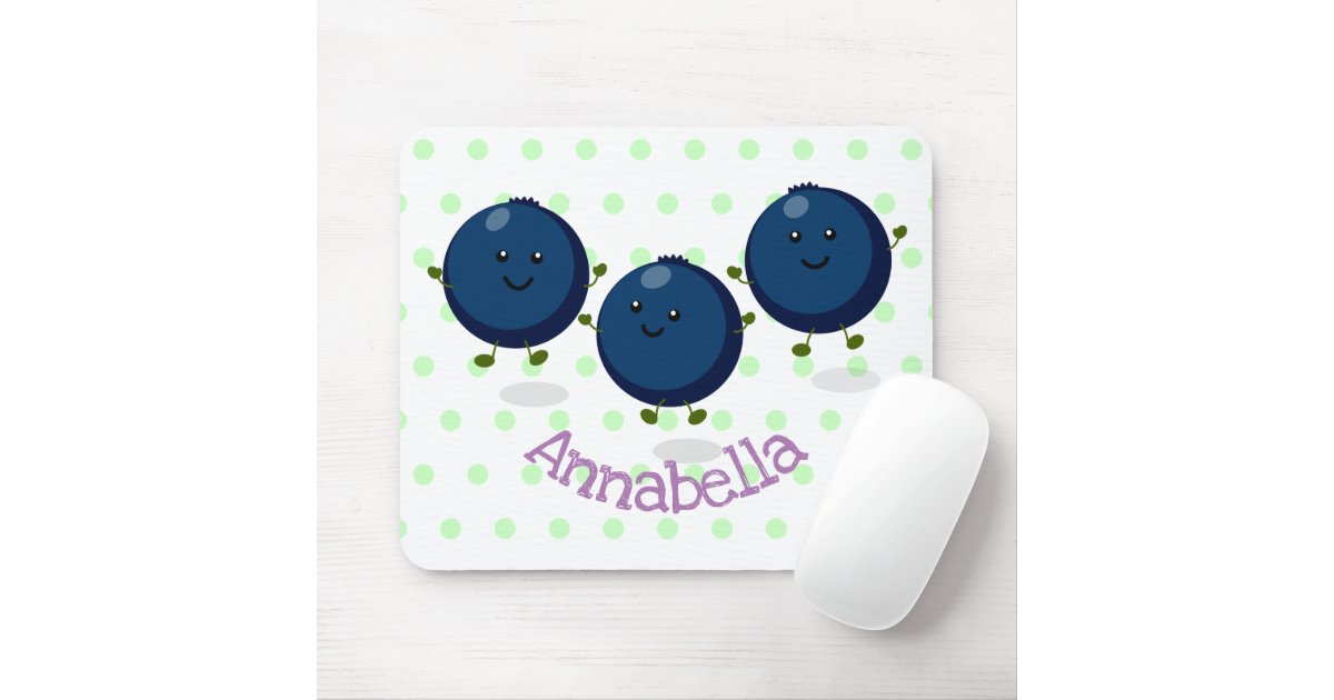 Cute happy blueberries purple cartoon illustration mouse pad | Zazzle