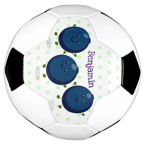 Cute happy blueberries purple cartoon illustration soccer ball | Zazzle