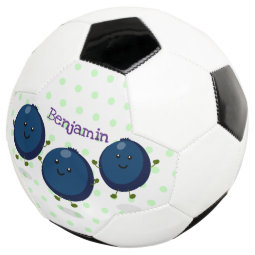 Cute happy blueberries purple cartoon illustration soccer ball | Zazzle