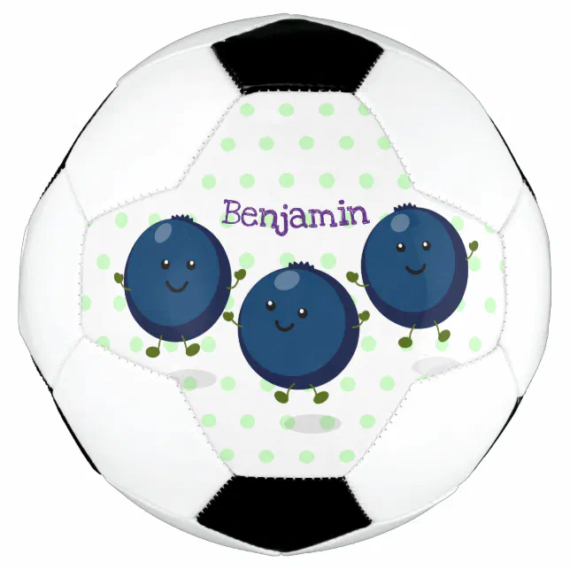 Cute happy blueberries purple cartoon illustration soccer ball | Zazzle