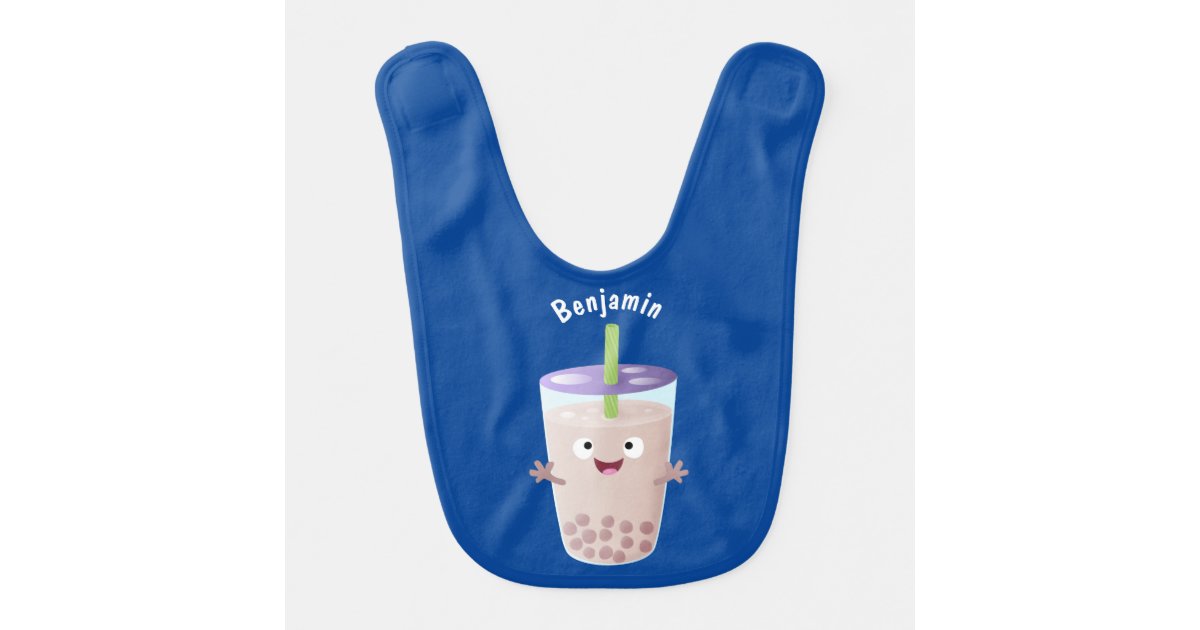 Cute happy bubble tea boba cartoon character baby bib | Zazzle