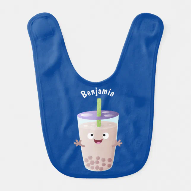 Cute happy bubble tea boba cartoon character baby bib | Zazzle
