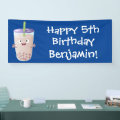 Cute happy bubble tea boba cartoon character banner | Zazzle