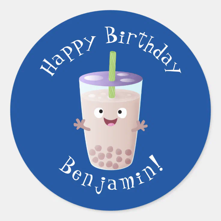 Cute happy bubble tea boba cartoon character classic round sticker | Zazzle