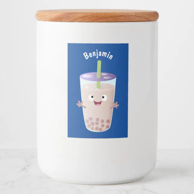 Cute happy bubble tea boba cartoon character food label | Zazzle