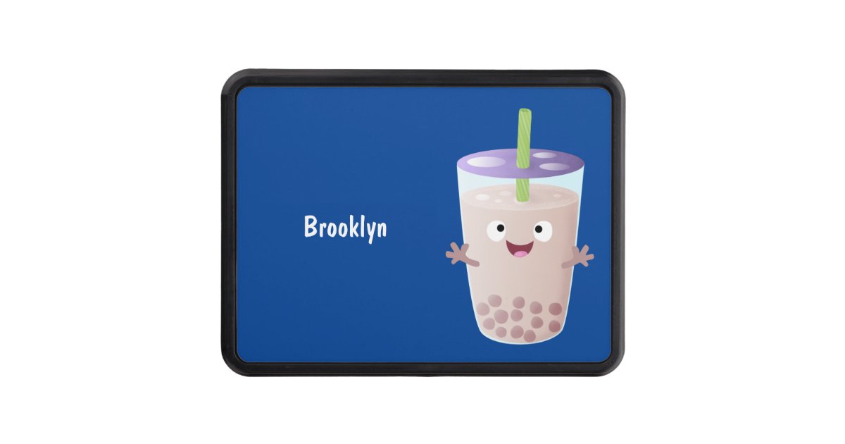 Cute happy bubble tea boba cartoon character hitch cover | Zazzle