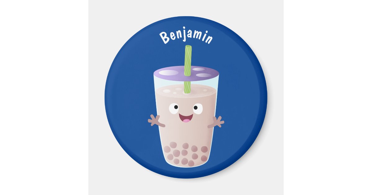 Cute happy bubble tea boba cartoon character magnet | Zazzle