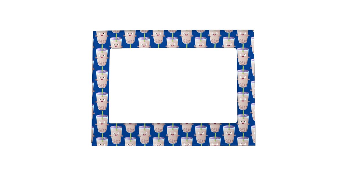 Cute happy bubble tea boba cartoon character magnetic frame | Zazzle