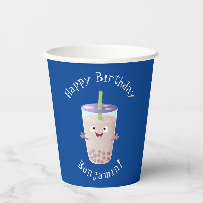 Cute happy bubble tea boba cartoon character paper cups | Zazzle.com